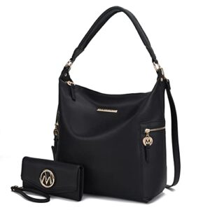 mkf collection hobo bag & wristlet wallet for women, vegan leather shoulder handbag messenger purse