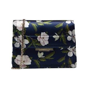 JENIA Floral Printed Satin Cross Body Bag, Dark Blue