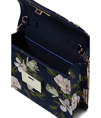 JENIA Floral Printed Satin Cross Body Bag, Dark Blue