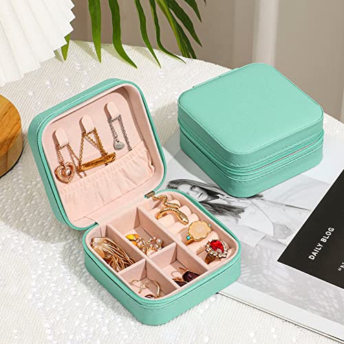 GOTDYA Travel Jewelry Case,Small PU Leather Portable Jewelry Box for Organized and Storing Jewelry,Tiffany Blue