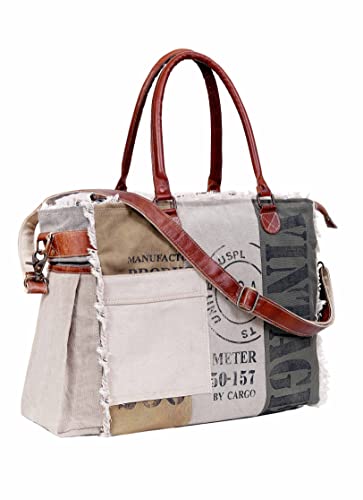 Ruzioon Upcycled Canvas & Cowhide Hand Bag, Canvas & Cowhide Weekender Bag, Canvas Tote Bag, Canvas Shoulder Bag for Women’s