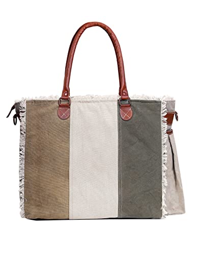 Ruzioon Upcycled Canvas & Cowhide Hand Bag, Canvas & Cowhide Weekender Bag, Canvas Tote Bag, Canvas Shoulder Bag for Women’s