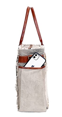 Ruzioon Upcycled Canvas & Cowhide Hand Bag, Canvas & Cowhide Weekender Bag, Canvas Tote Bag, Canvas Shoulder Bag for Women’s