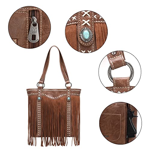 Montana West Embroidered Fringe Collection Vegan Leather Tote for Women Large Fashion Shoulder Bag with Wallet MW1149G-8113BR+W