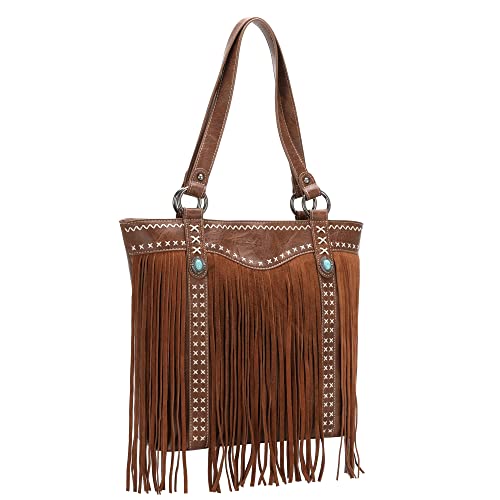 Montana West Embroidered Fringe Collection Vegan Leather Tote for Women Large Fashion Shoulder Bag with Wallet MW1149G-8113BR+W