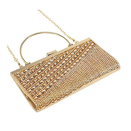 WIGUYUN Womens Elegant Evening Handbag Rhinestone Fringed Clutch Purse Handle Formal Wedding Bag,Gold