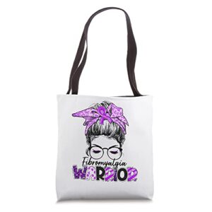 fibromyalgia awareness messy bun women tote bag