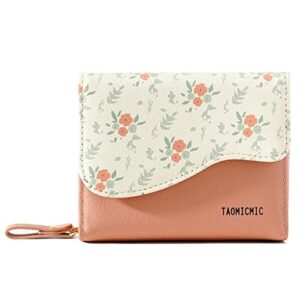 taiine women’s vegan leather wallet tri-fold cute flower girl’s wallets purse with rfid blocking protection credit card holder zipper clutch (pink)