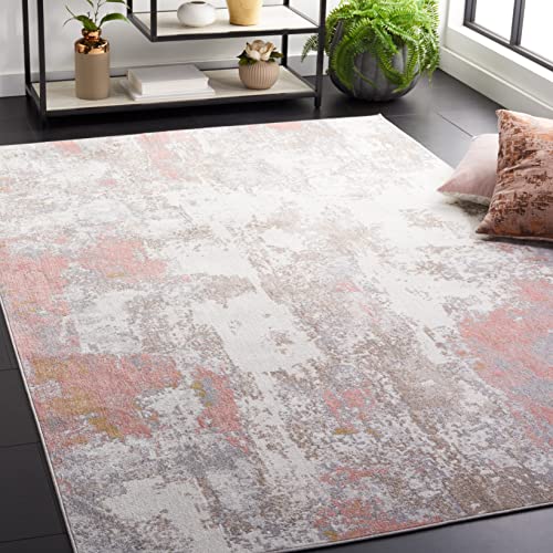 Safavieh Bayside Collection Machine Washable 8' x 10' Ivory/Grey Pink BAY128A Modern Contemporary Living Room Dining Bedroom Area Rug