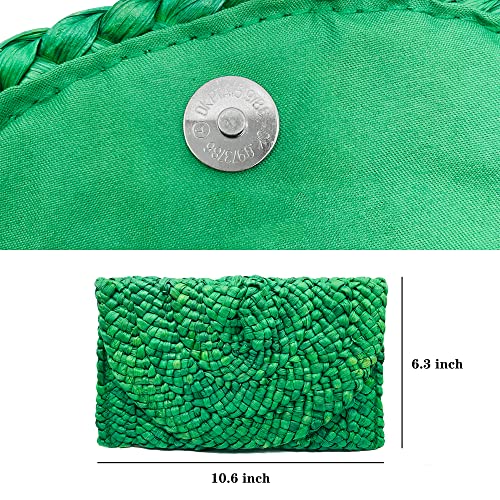 Seamido Straw Clutch Purses for Women Corn Straw Woven Bags Beach Handbags(Green)