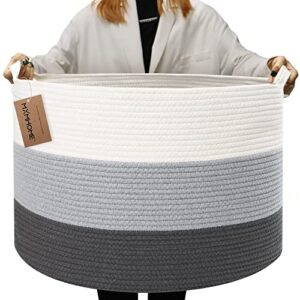 mxmhome extra large blanket basket – blanket basket living room, woven baskets for storage, kids toy basket, soft throw blanket storage basket, rope baskets for organizing(23.6”x 23.6”x 14.1”)