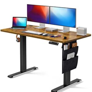 Marsail Standing Desk Adjustable Height, Electric Standing Desk with Storage Bag, Stand up Desk for Home Office Computer Desk Memory Preset with Headphone Hook, 48 * 24 Inch, Rustic