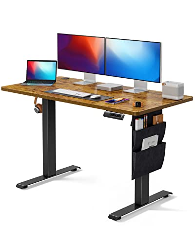 Marsail Standing Desk Adjustable Height, Electric Standing Desk with Storage Bag, Stand up Desk for Home Office Computer Desk Memory Preset with Headphone Hook, 48 * 24 Inch, Rustic