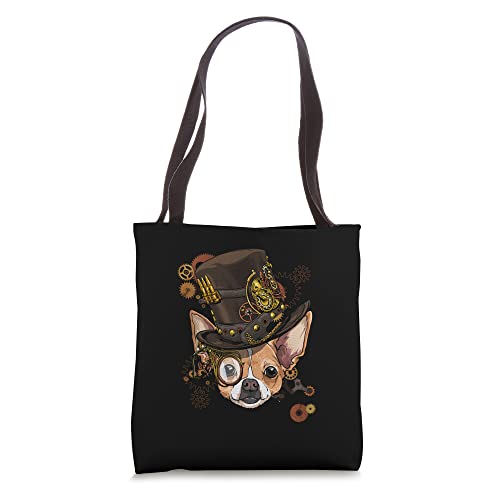 Steampunk Gothic Chihuahua Dog Face Pet Puppy Dog Lover Tote Bag