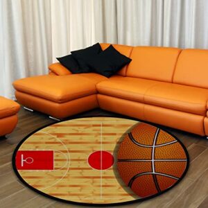 sports board basketball court round rug for bedroom 3ft non-slip area rugs indoor dirt resistant circle carpet for living room kids room bedrooms laundry room decor