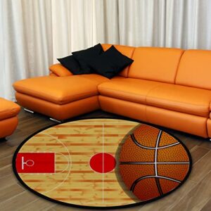 Sports Board Basketball Court Round Rug for Bedroom 3ft Non-Slip Area Rugs Indoor Dirt Resistant Circle Carpet for Living Room Kids Room Bedrooms Laundry Room Decor