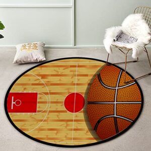 Sports Board Basketball Court Round Rug for Bedroom 3ft Non-Slip Area Rugs Indoor Dirt Resistant Circle Carpet for Living Room Kids Room Bedrooms Laundry Room Decor