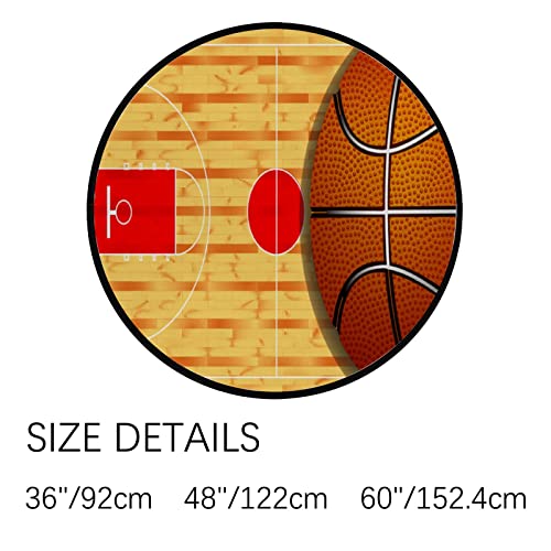 Sports Board Basketball Court Round Rug for Bedroom 3ft Non-Slip Area Rugs Indoor Dirt Resistant Circle Carpet for Living Room Kids Room Bedrooms Laundry Room Decor