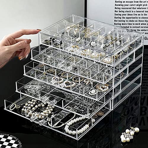 YUFONG Earring Storage Box Organizer 5 Drawers Jewelry Organizer Acrylic Jewelry Storage Box Holder Compartment Transparent Display Storage Case Gift for Women Girls (84 Girds)