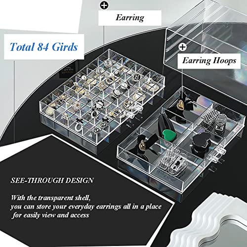 YUFONG Earring Storage Box Organizer 5 Drawers Jewelry Organizer Acrylic Jewelry Storage Box Holder Compartment Transparent Display Storage Case Gift for Women Girls (84 Girds)