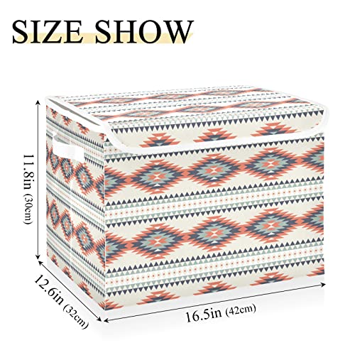 Kigai Aztec Pattern Storage Bins with Lids and Handles 17x13x12 In Foldable Fabric Storage Basket Toys Clothes Organizer for Shelves Closet Home Bedroom Office