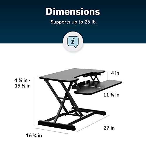 Vari - VariDesk Essential Vertical Lift 30 - Compact Two-Tier Standing Desk Converter for Monitor & Accessories - Height Adjustable Sit Stand Desk - Home Office Monitor Riser - 30" Wide, Black