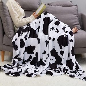 chifave cow print blanket fleece black and white cow throw blanket for kids adults soft and worm blanket for bed, couch, sofa all season (cow print 50″x60″)