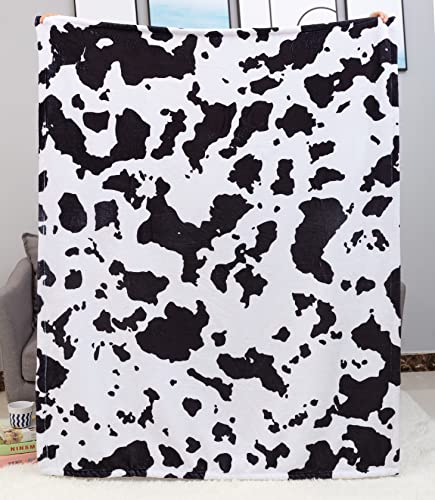 chifave Cow Print Blanket Fleece Black and White Cow Throw Blanket for Kids Adults Soft and Worm Blanket for Bed, Couch, Sofa All Season (Cow Print 50"x60")