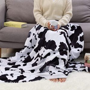 chifave Cow Print Blanket Fleece Black and White Cow Throw Blanket for Kids Adults Soft and Worm Blanket for Bed, Couch, Sofa All Season (Cow Print 50"x60")