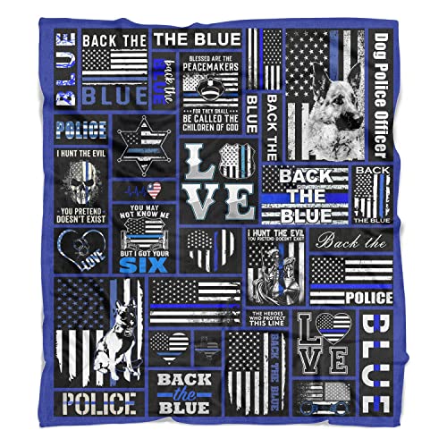 Police Blanket Flannel Throw Blanket Retirement for Dad Husband Son Boyfriend Convenient Comfortable All Seasons Super Soft Bed Sofa Couch Foldable Unisex 130x150 Blue 50x60