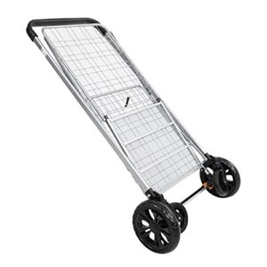 BISupply Foldable Shopping Cart with 360° Swivel Castor Wheels - Lightweight Heavy Duty Utility Grocery Cart with 330 lbs Weight Capacity for Groceries, Laundry, Luggage, Travel, and Tailgating