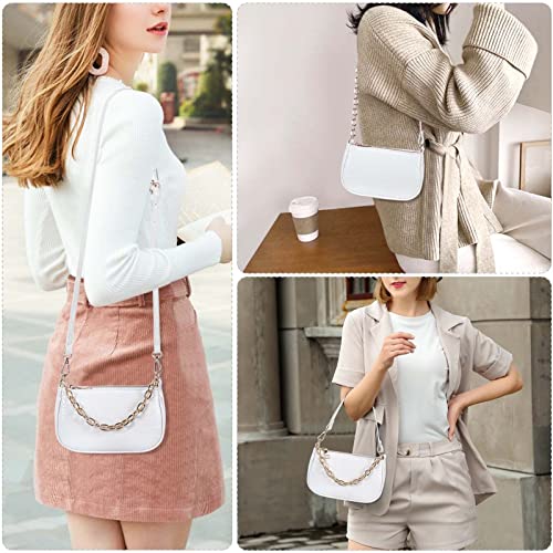 SMITH SURSEE Retro Classic Shoulder Purses for Women Crocodile Pattern Clutch Shoulder Tote HandBag Crossbody Bag, White