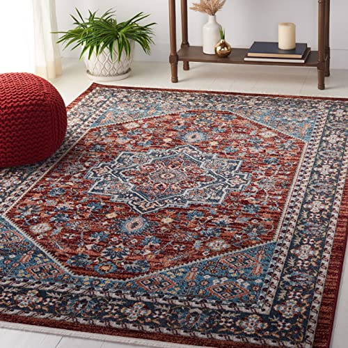 Safavieh Bayside Collection Machine Washable 8' x 10' Red/Blue BAY110Q Traditional Oriental Living Room Dining Bedroom Area Rug