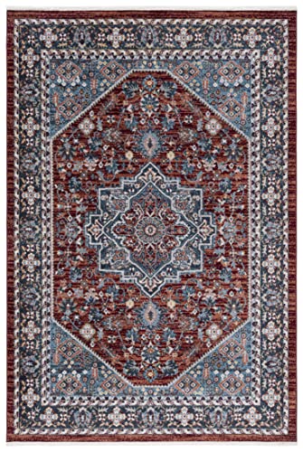 Safavieh Bayside Collection Machine Washable 8' x 10' Red/Blue BAY110Q Traditional Oriental Living Room Dining Bedroom Area Rug