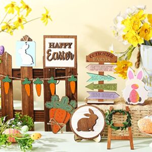 Patelai 12 Pcs Easter Tiered Tray Decor Set Rustic Easter Decorations for Tiered Tray Bunny Farmhouse Tiered Tray Items Easter Egg Rabbits Carrots Wood Sign Happy Easter Decoration for Indoor Home