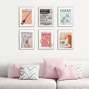 Hatofis Retro Folklore Music Poster Aesthetic Pink Girly Canvas Wall Art Preppy Reputation Poster Room Aesthetics Decor Set of 6 Unframe 8x10 inch