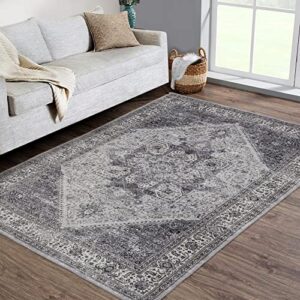 rugsreal area rug 8′ x 10′ machine washable persian rug traditional vintage rug indoor floor cover distressed carpet rug velvet mat foldable accent rug for kitchen living room bedroom dining room