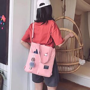 LOLAGIGI Shoulder Tote Bag for Women Canvas Crossbody Handbag Casual Hobo Aesthetic Satchel Adjustable Shoulder Backpack with Zipper Pocket, Suit for Girl Teens School Work Travel, Pink