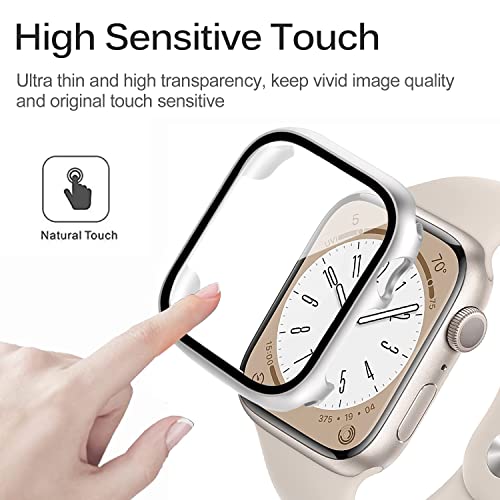 Miimall Compatible Apple Watch Series 8 41mm Case with Screen Protector Anti-Scratch Shockproof Hard PC and Tempered Glass Film Bumper Case for Apple Watch 41mm Series 7 & 8 (Silver)