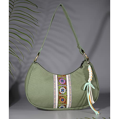 Women's Hobo Handbag, Mini Cloth Shoulder Bag Tote Handbag with Tassel