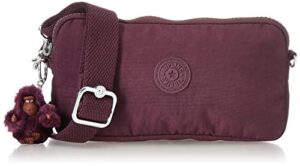 kipling womens women’s emilia wristlet, organisational compartments, adjustable strap, zip closure, nylon crossbody bag, dark plum tonal, 7.5 l x 4.125 h 1.5 d us