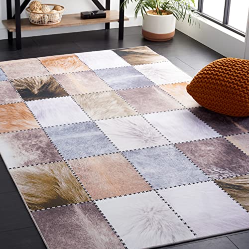 Safavieh Faux Hide Collection Machine Washable Slip Resistant 5' x 8' Beige/Brown FAH519C Patchwork Rustic Lodge Modern Glam Bedroom Living Room Area Rug