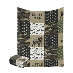 personalized little antler man woodland camouflage blanket with name text custom super soft fleece throw blankets for couch sofa bed 50 x 60 inches