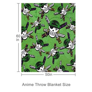 One Piece Zoro Anime Flannel Throw Blanket Pirate Flag Japanese Anime Blanket 60in x 50in Soft Fade Resistant Bedding Blanket for Sofa Couch Bed Office Green Blanket