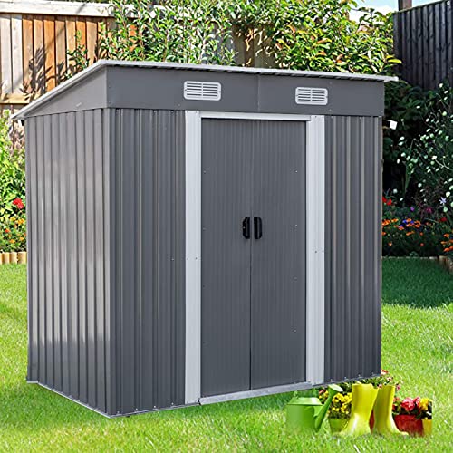 Arlopu 6 x 3.5 FT Outdoor Storage Shed, Metal Sheds with Sliding Doors and Vents, Waterproof Tool Storage Cabinet, Backyard Patio Lawn, for Bicycle, Garden Tool, Pet House, Utility Room (Light Grey)