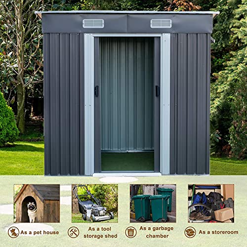 Arlopu 6 x 3.5 FT Outdoor Storage Shed, Metal Sheds with Sliding Doors and Vents, Waterproof Tool Storage Cabinet, Backyard Patio Lawn, for Bicycle, Garden Tool, Pet House, Utility Room (Light Grey)