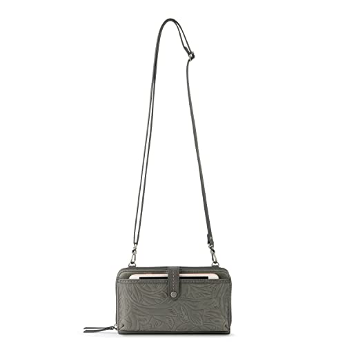 The Sak Womens Iris Large Smartphone Crossbody Bag in Leather, Slate Leaf Embossed, One Size US