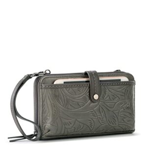 The Sak Womens Iris Large Smartphone Crossbody Bag in Leather, Slate Leaf Embossed, One Size US