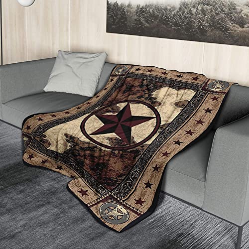 Western Texas Star Throw Blanket - Super Soft Throw Blankets Rustic Flannel Bed Blanket Decorative for Farmhouse Home Sofa Couch Chair Livingroom Bedroom 50 x 60 Inches