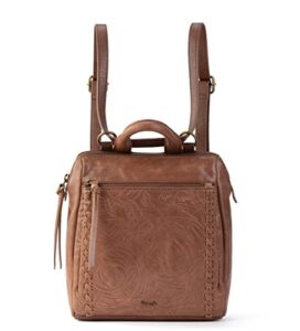 the sak women’s loyola mini convertible backpack in leather, teak leaf embossed, one size